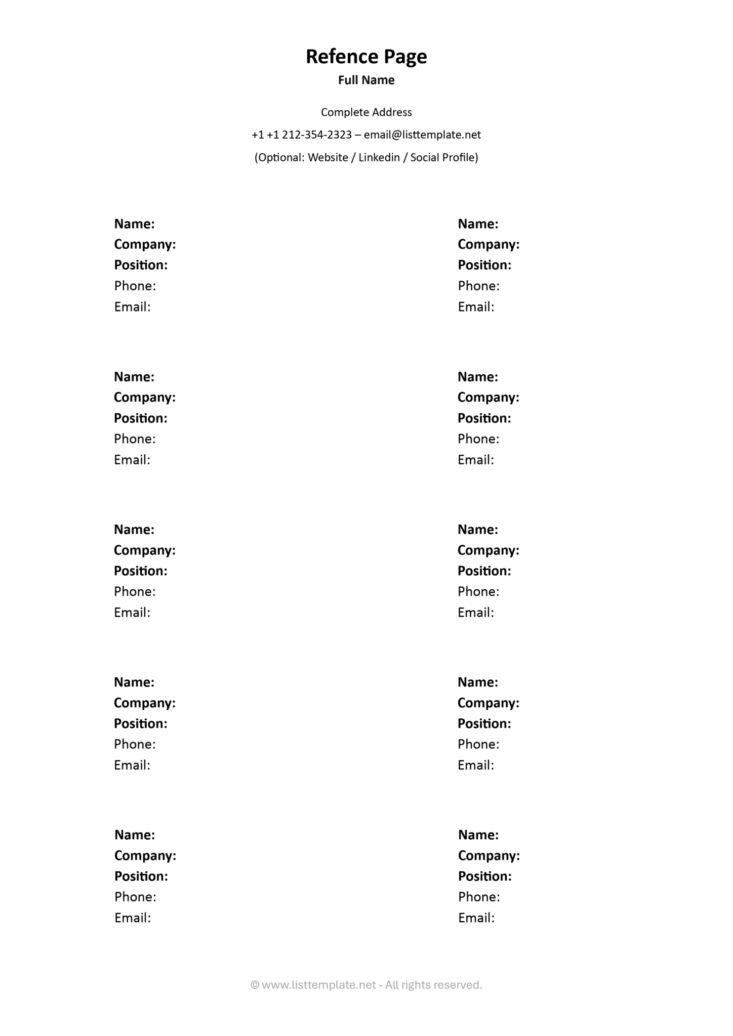 Free Reference List Templates - Word, Google Docs and PDF