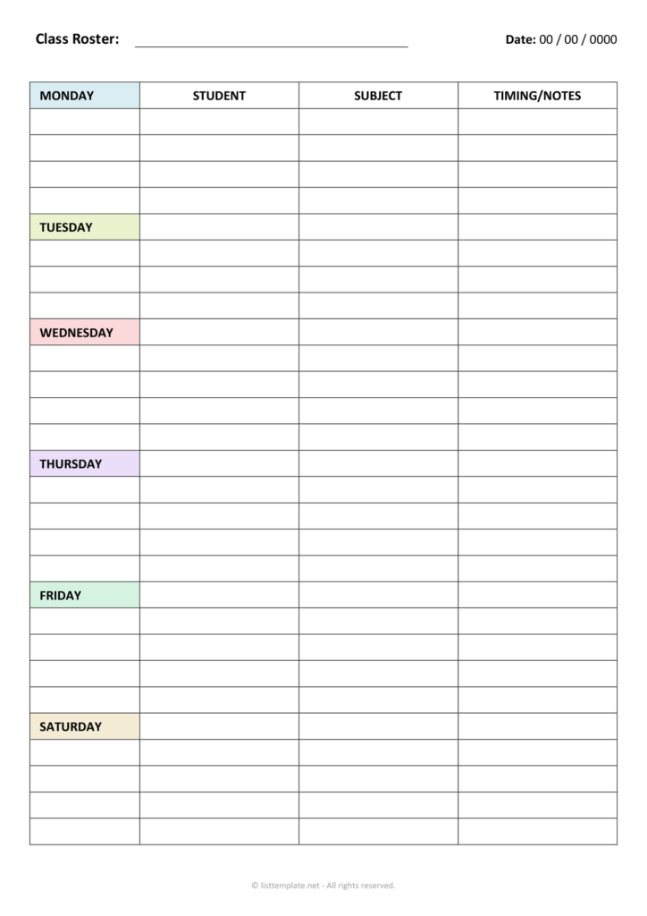 15+ Free Editable Class Roster Templates